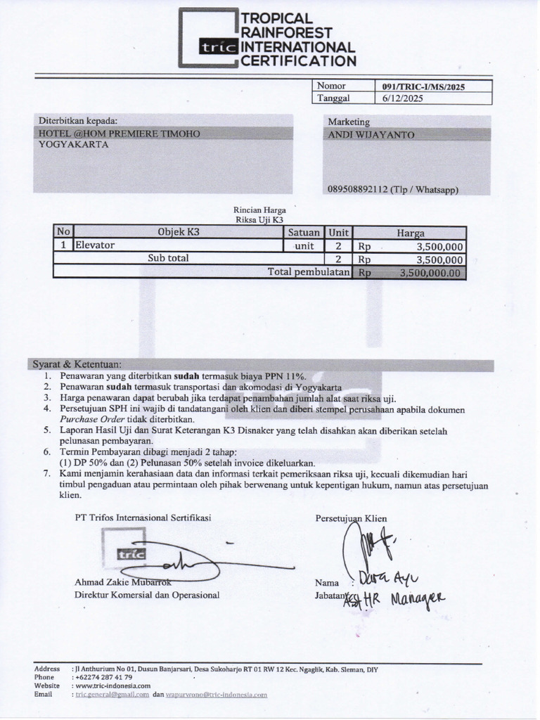 Surat Penawaran - Elevator PT. Trifos | PDF