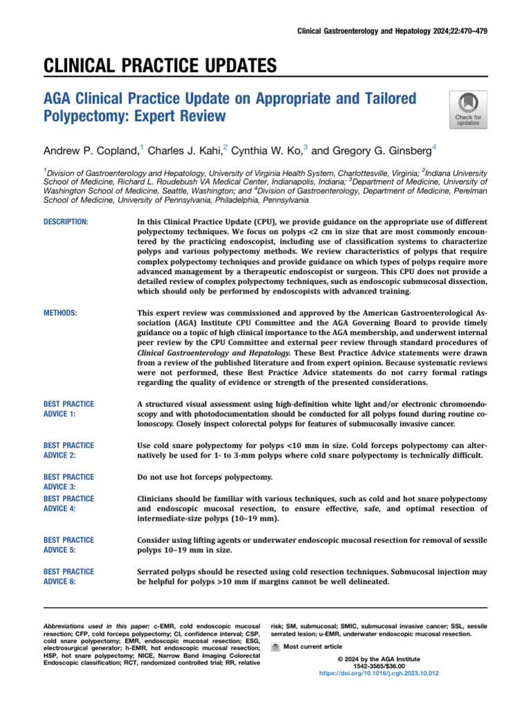 AGA Clinical Practice Update On Appropriate and Tailored Polypectomy ...