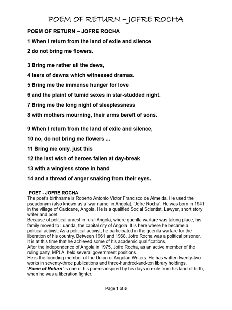Jofre Rocha's Poem of Return Analysis | PDF | Poetry | Angola