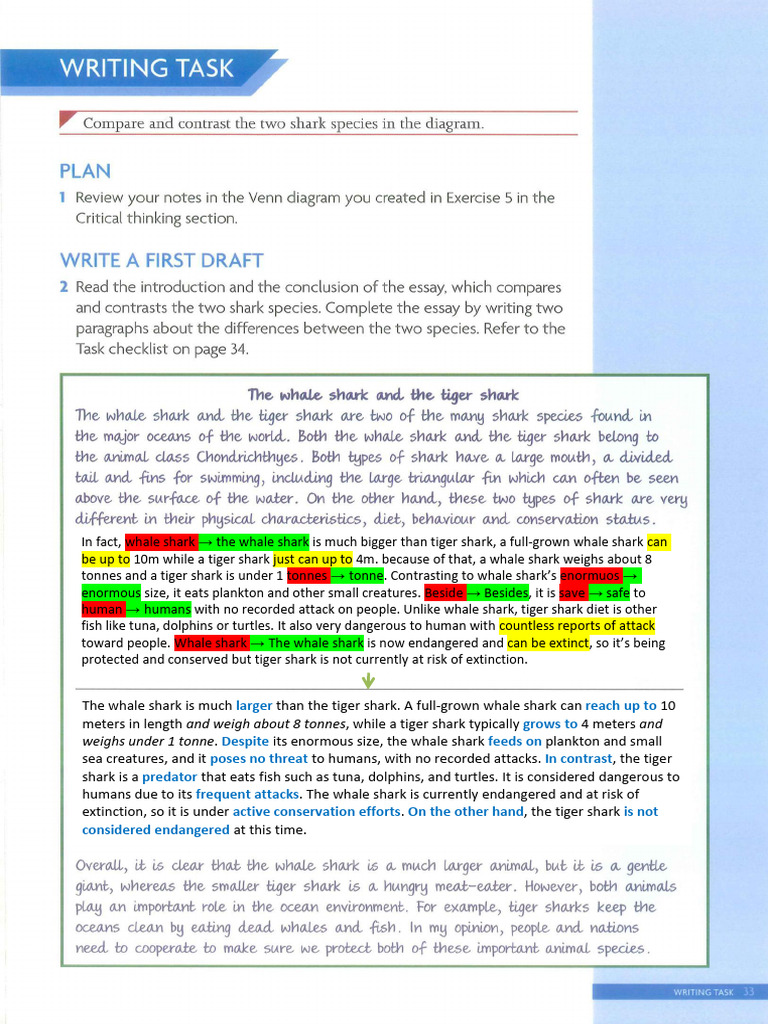 Unlock 3 Writing Unit 1 - Writing Task - Grading | PDF | Sharks | Whales