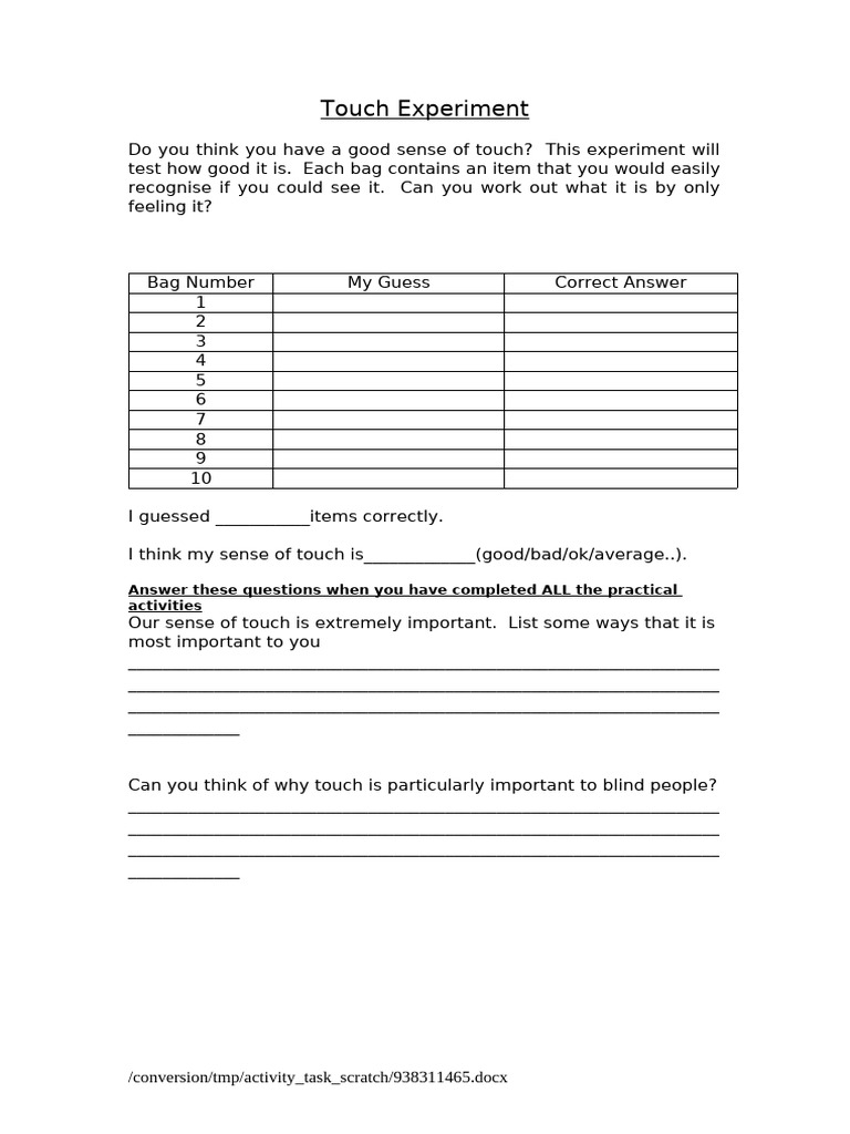 Touch Experiment | PDF