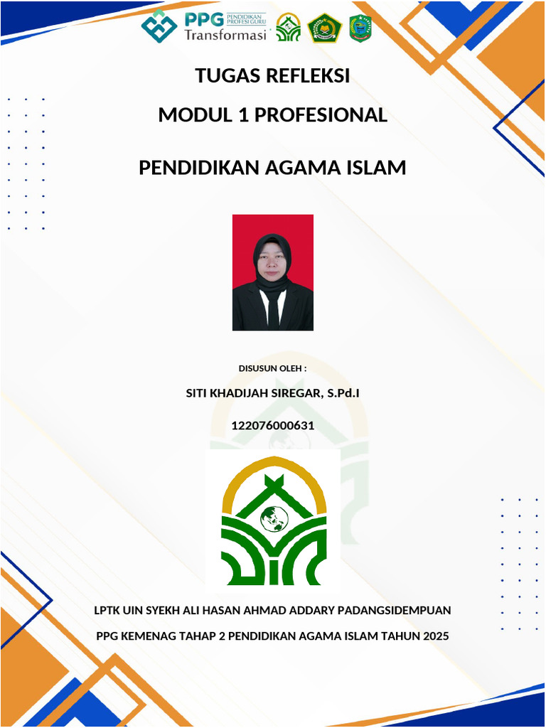 Tugas Refleksi Modul 1 Profesional Siti Khadijah Siregar, S.pd.I | PDF
