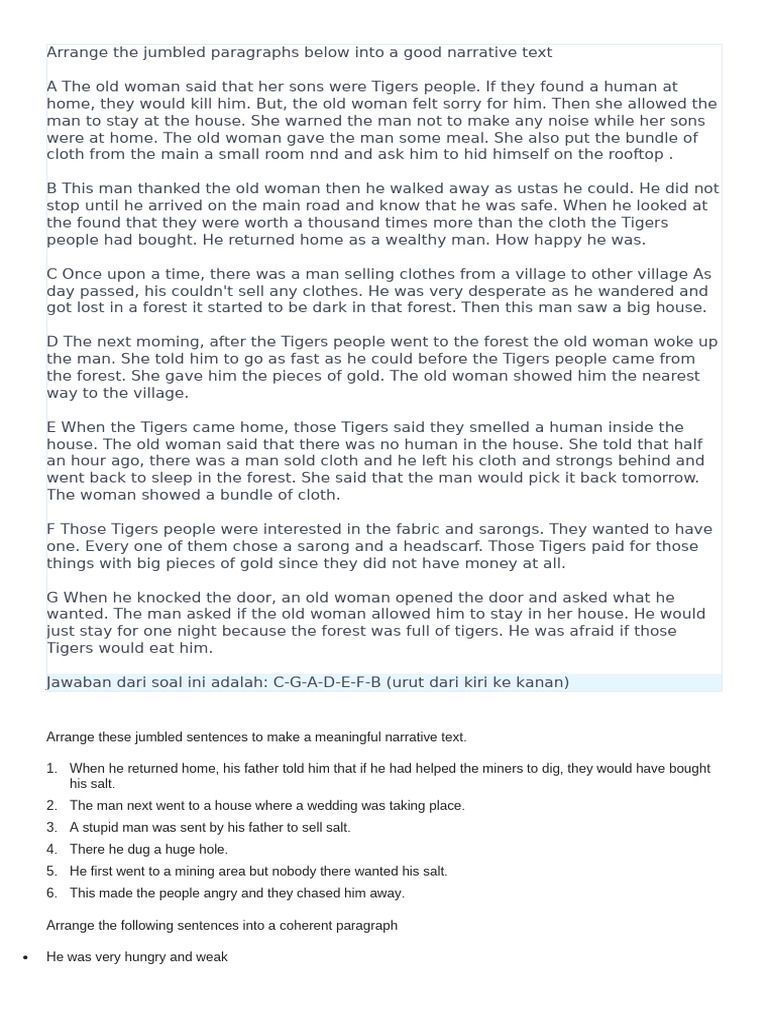 Jumbled Sentences Narrative Arrangement | PDF