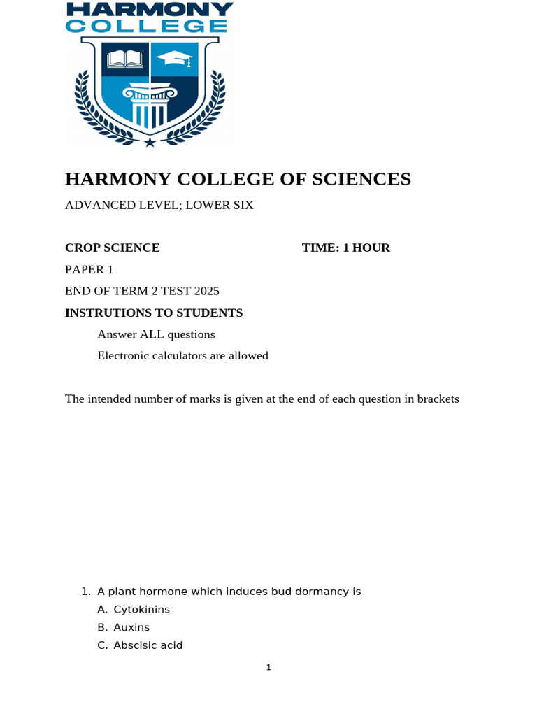 HC Advanced Level Crop Science p1 | PDF | Mitosis | Soil
