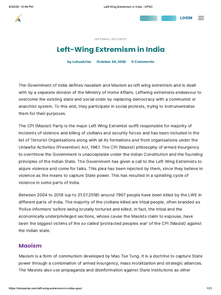 Understanding Left-Wing Extremism in India | PDF | Maoism