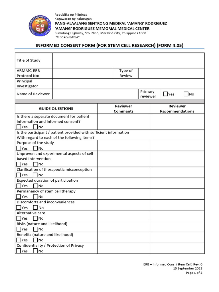 8. Form 4.05 Informed Consent Form for Stem Cell Research | PDF ...