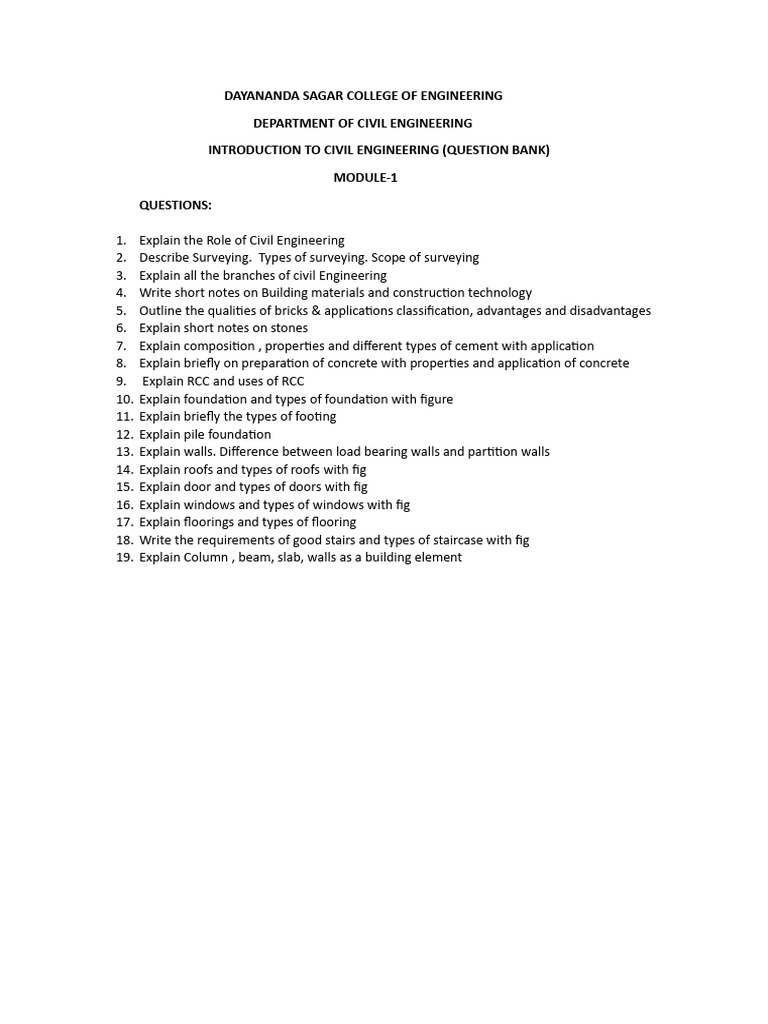Civil Engineering Question Bank PDF | PDF | Concrete | Civil Engineering