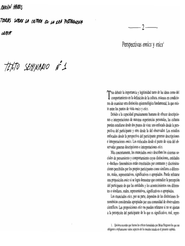Emics y etics: Perspectivas culturales | PDF | Antropología | Mente