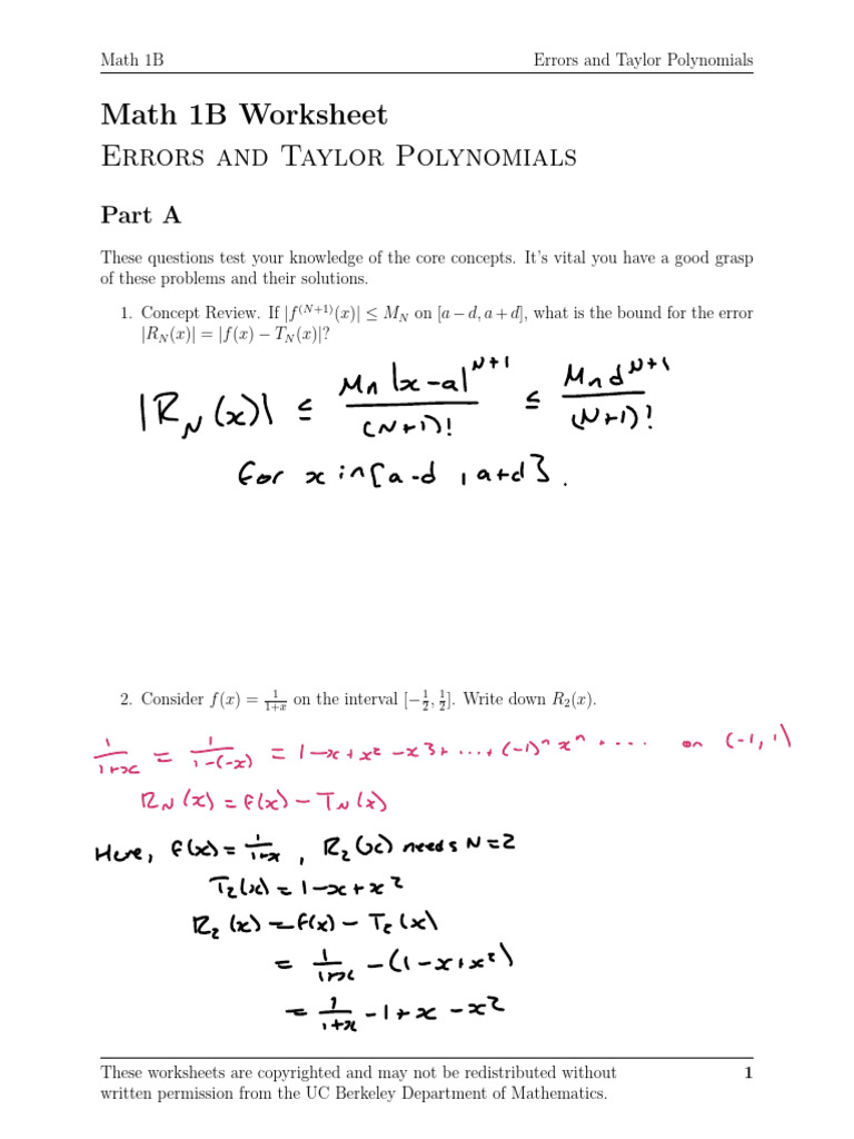 Errors and Taylor Polynomials Solutionss | PDF | Algebra | Calculus