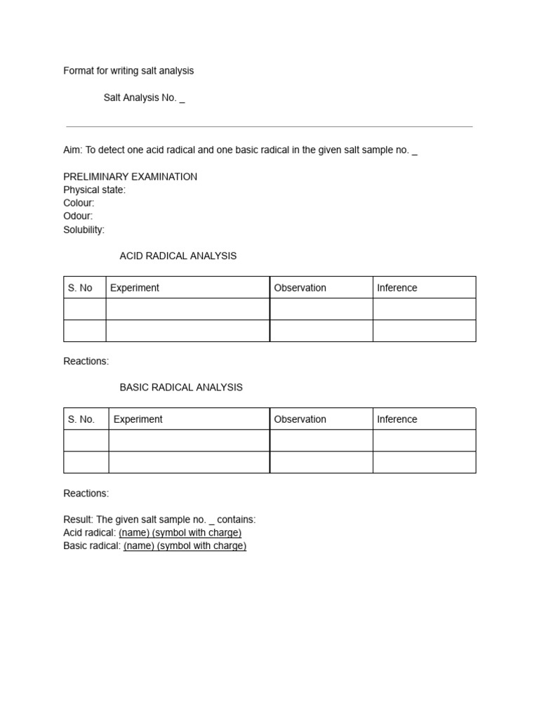 Format For Writing Salt Analysis | PDF