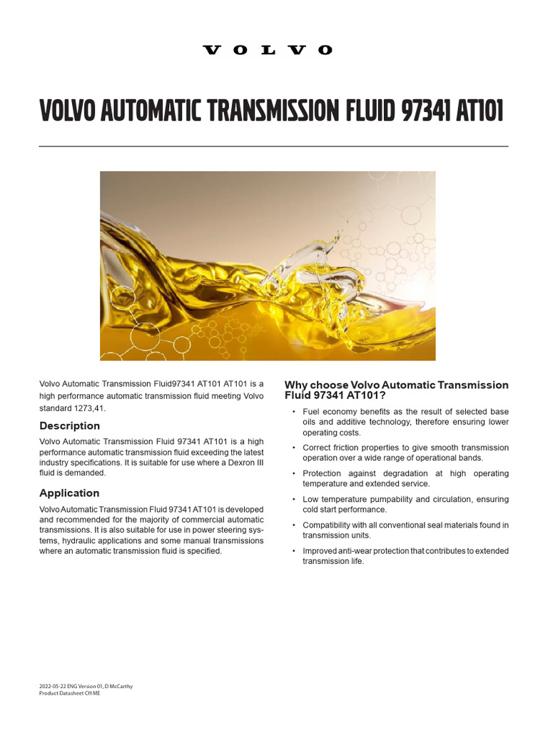 Volvo Automatic Transmission Fluid 97341 AT101 - May 2022 - CH | PDF ...