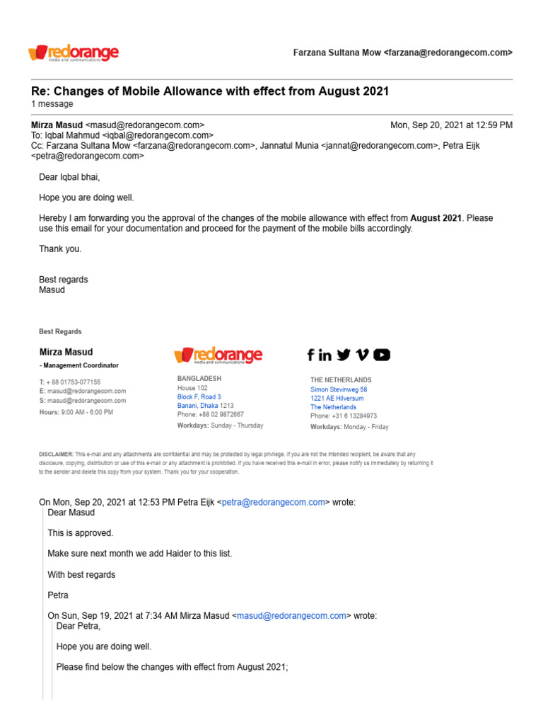 Changes of Mobile Allowance With Effect From August 2021 | PDF ...