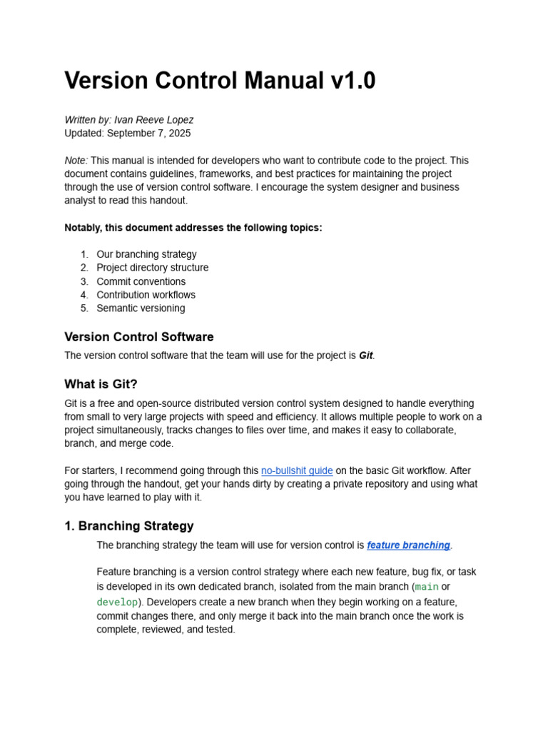 Version Control Manual v1.0 | PDF | Version Control | Software Engineering