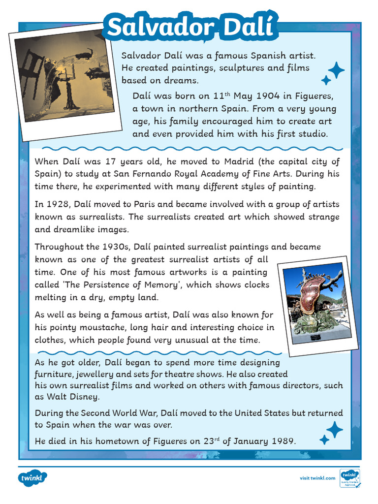 T Ad 1636636867 Ks1 All About Salvador Dali Fact File Ver 1 | PDF