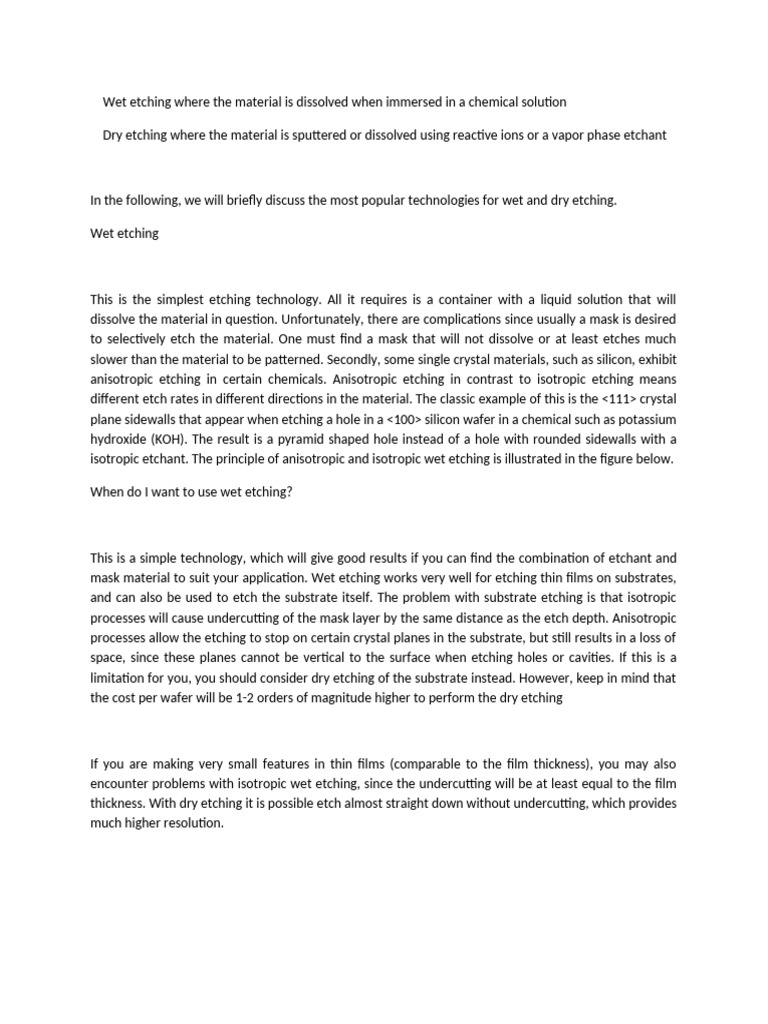 Wet vs. Dry Etching Technologies Explained | PDF | Physical Chemistry ...