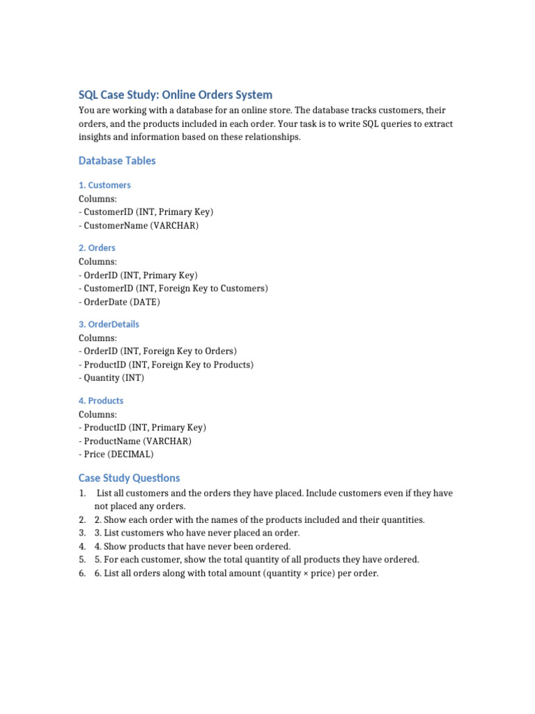SQL Online Orders Case Study | PDF