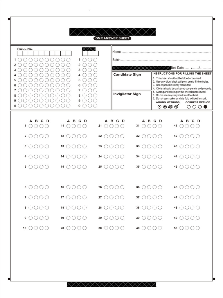 50 Questions OMR Sheet | PDF
