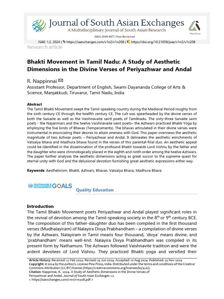 Aesthetic Dimensions in Periyazhwar and Andal | PDF | Bhakti | Vaishnavism
