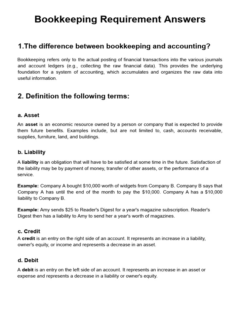 Bookkeeping Requirement Answers | PDF | Debits And Credits | Bookkeeping