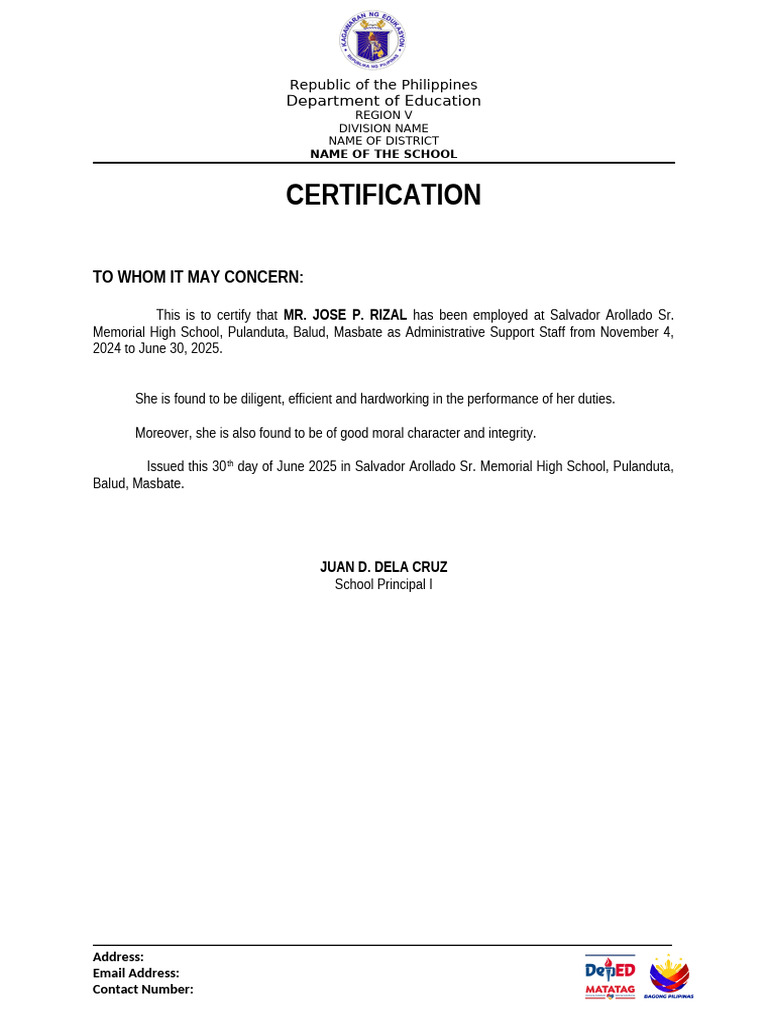 Certi. Employment Template | PDF