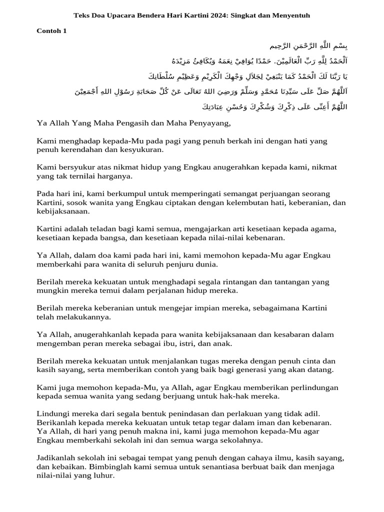Teks Doa Upacara Bendera Hari Kartini 2024 | PDF