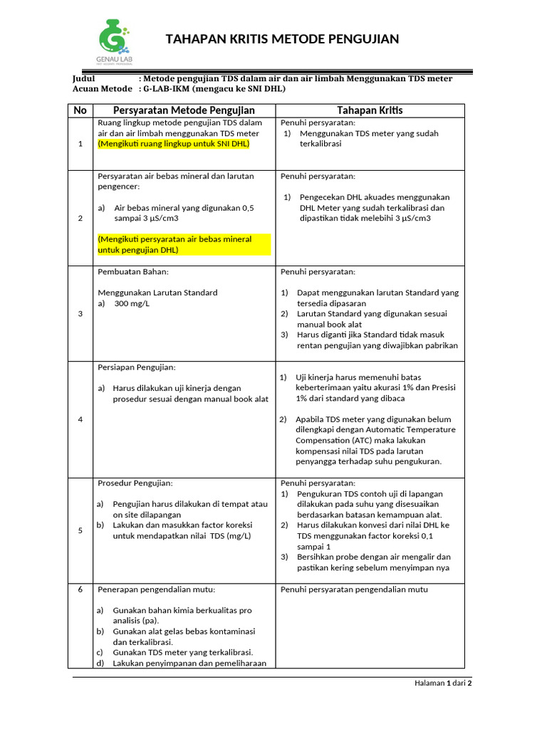Pengujian TDS Air dan Limbah dengan TDS Meter | PDF