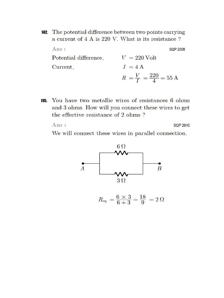 Electricity Numerical Problems | PDF