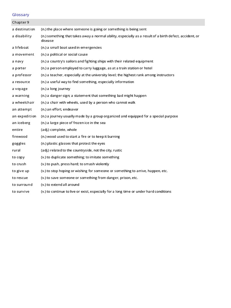 Essential Vocabulary Glossary | PDF