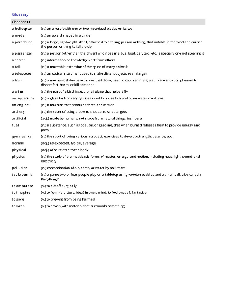 Comprehensive Vocabulary Glossary | PDF