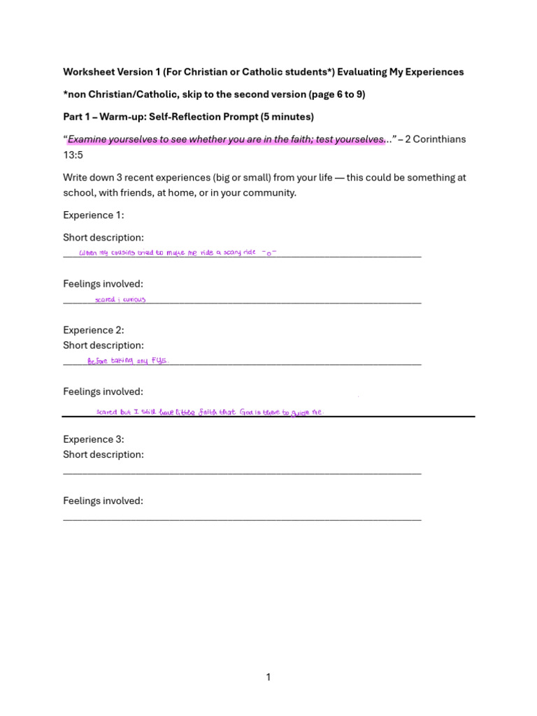 Christian Experience Evaluation Worksheet | PDF | Bible | Faith