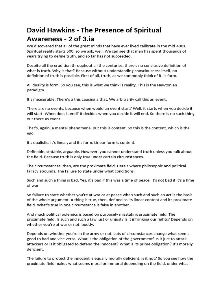 David Hawkins - The Presence of Spiritual Awareness - 2 of 3.ia | PDF ...