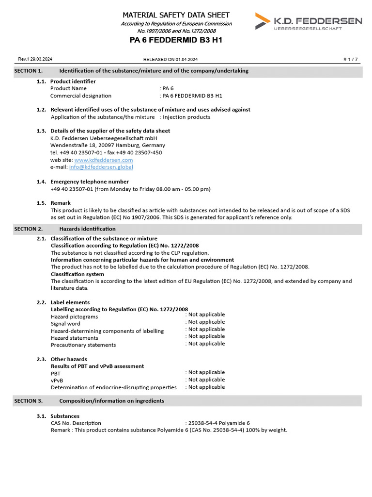 Att4 - Msds - Pa 6 Feddermid b3 h1 | PDF | Dangerous Goods | Safety