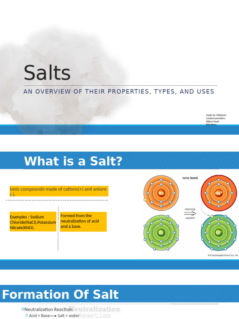 Salts | PDF | Salt (Chemistry) | Sodium Chloride