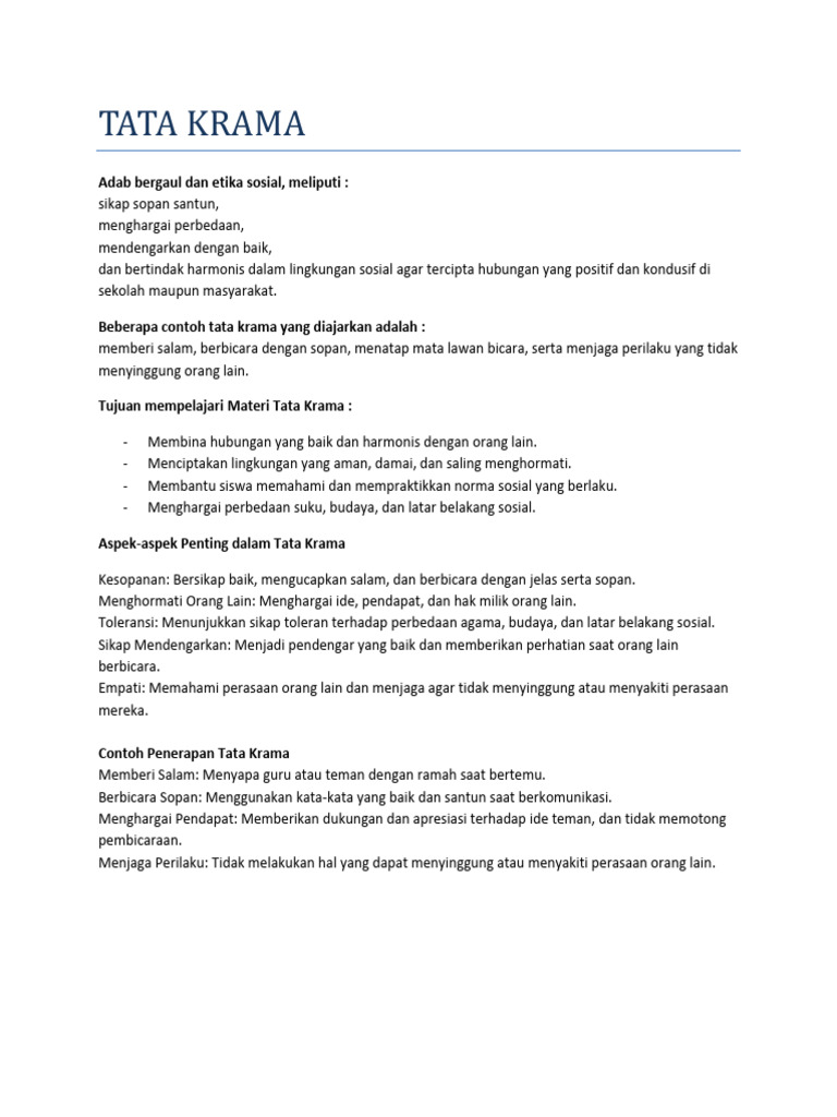 Tata Krama Kls 8 | PDF