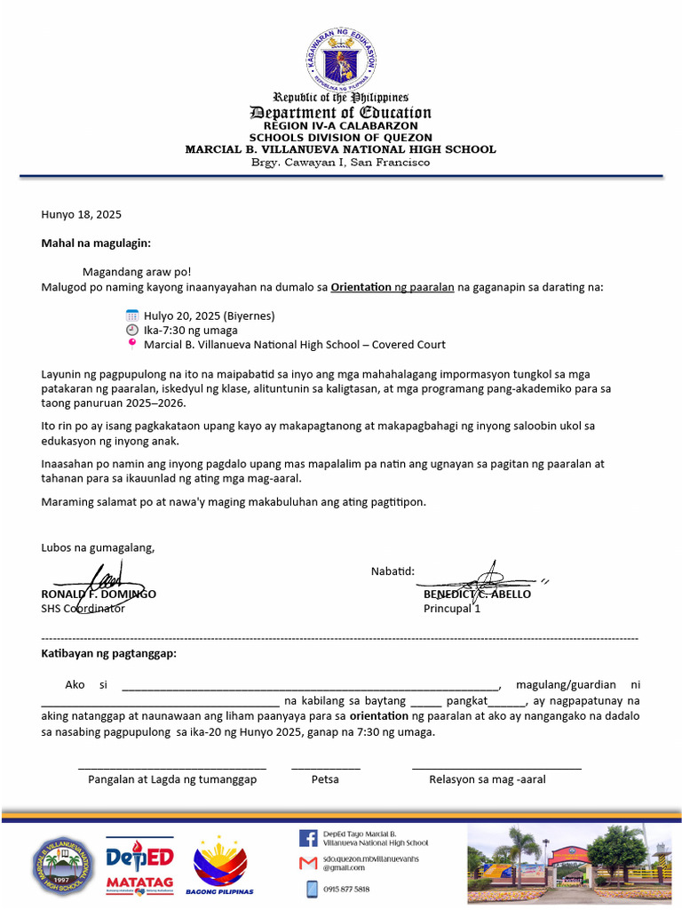 G11 Orientation Letter | PDF