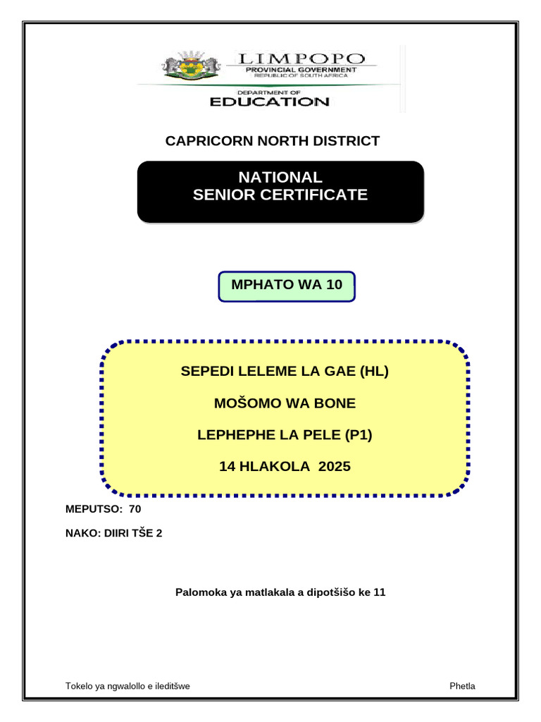 Grade 10 Sepedi HL 2025 Task No 4 QP | PDF