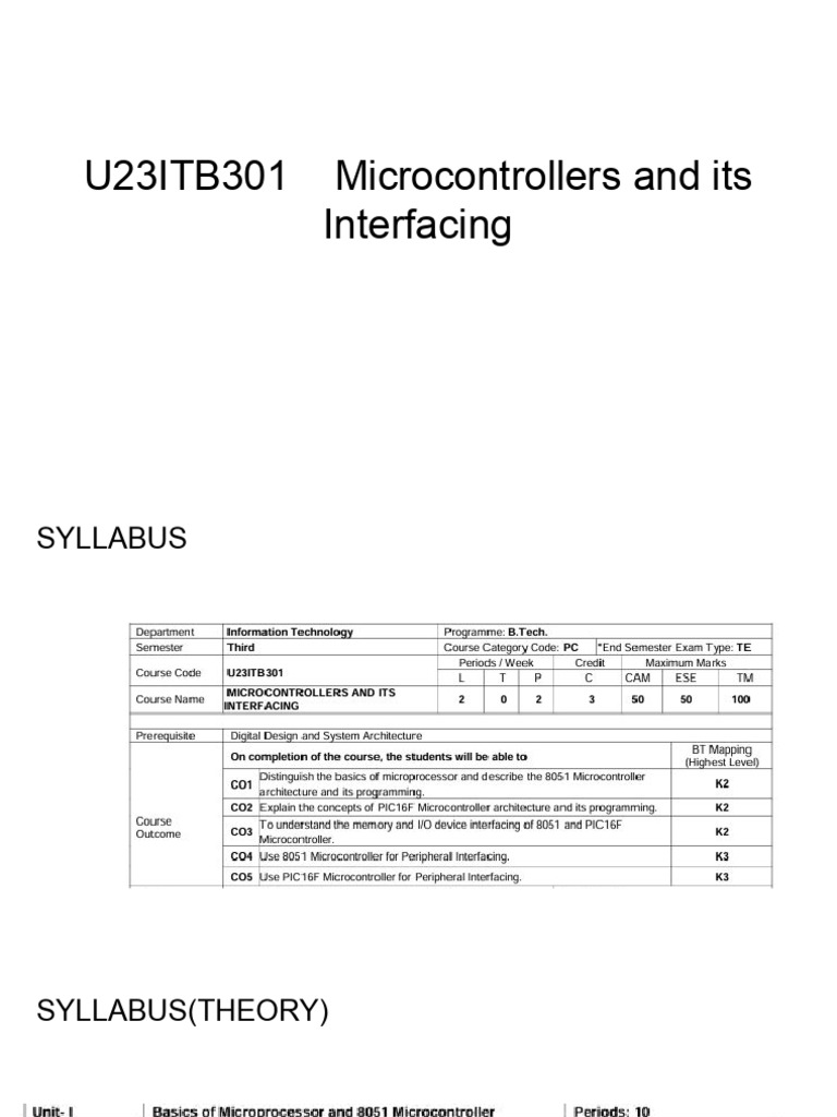 U23ITB301 - Microcontrollers and Its Interfacing | PDF | Central Processing Unit | Microcomputers