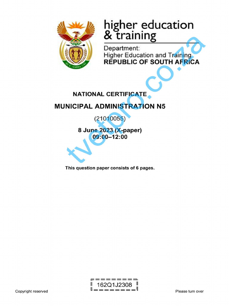 n5 2023 n1180 Municipal Administration n5 June QP Edit Posthumus | PDF