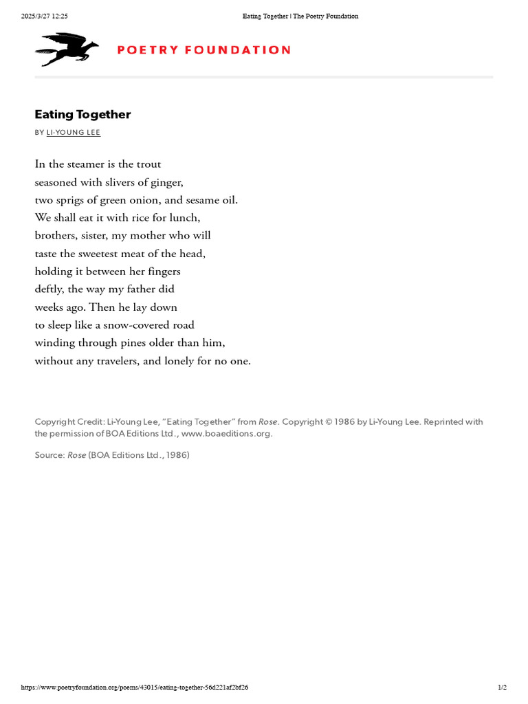Li-Young Lee's "Eating Together" Poem | PDF
