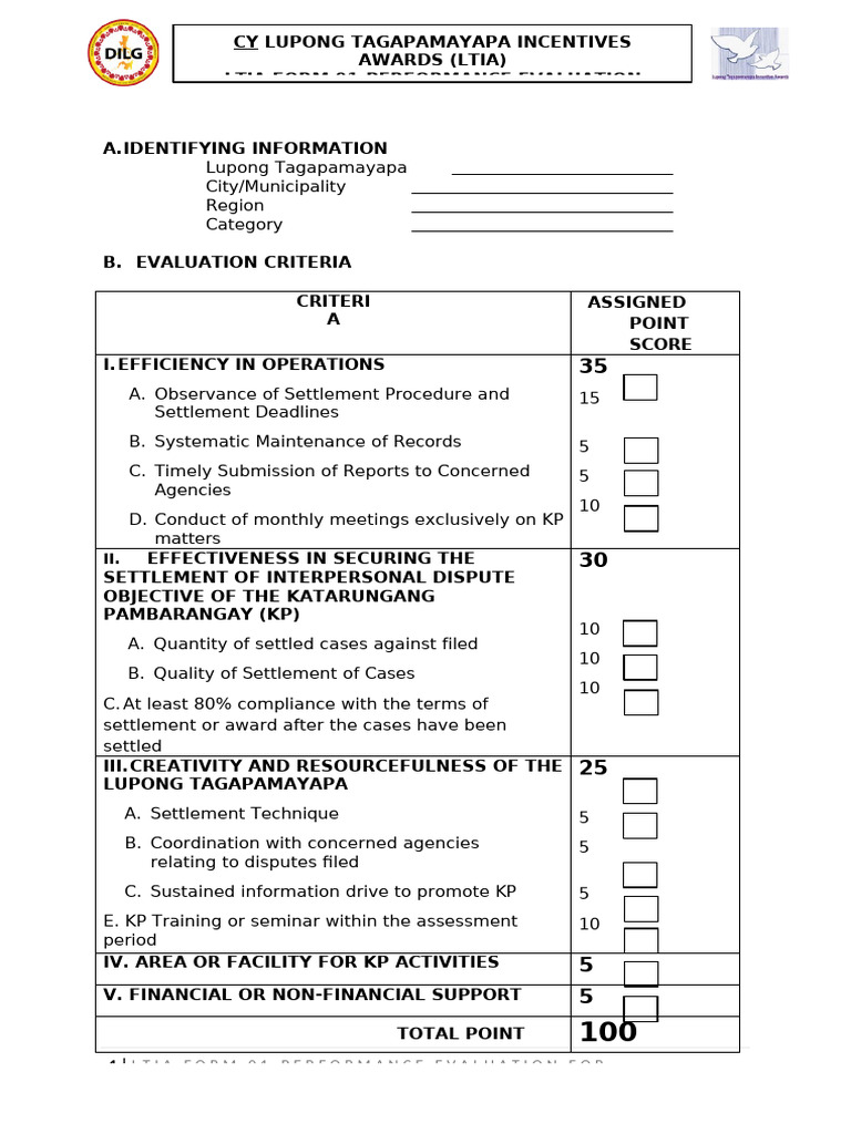 LTIA Performance Evaluation Criteria | PDF | Performance Appraisal ...