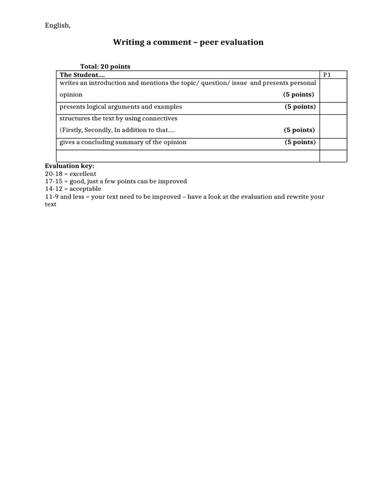 Writing A Comment - Peer Evaluation | PDF