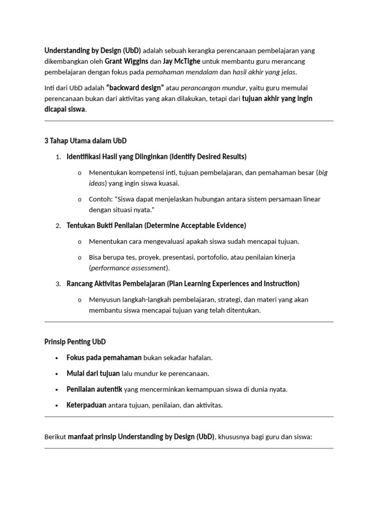 Kerangka Pembelajaran Understanding by Design | PDF