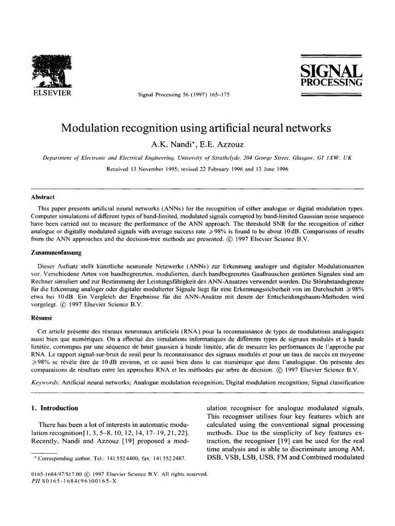 Modulation Recognition Using Artificial Neural Networks | PDF