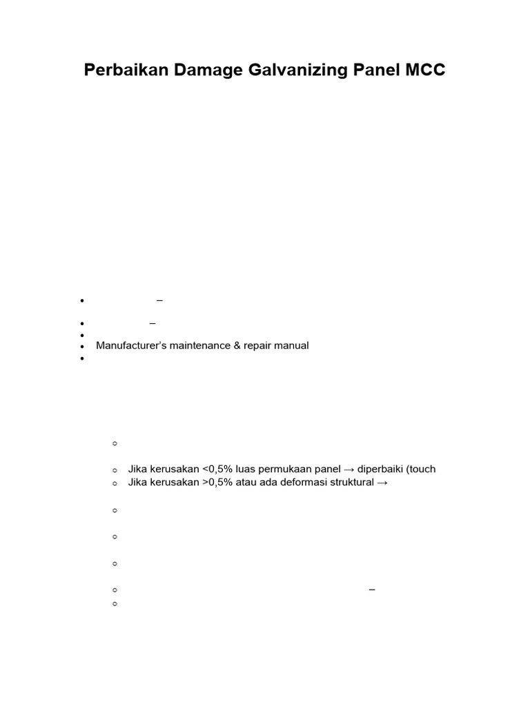 Prosedur Perbaikan Panel MCC Galvanizing | PDF