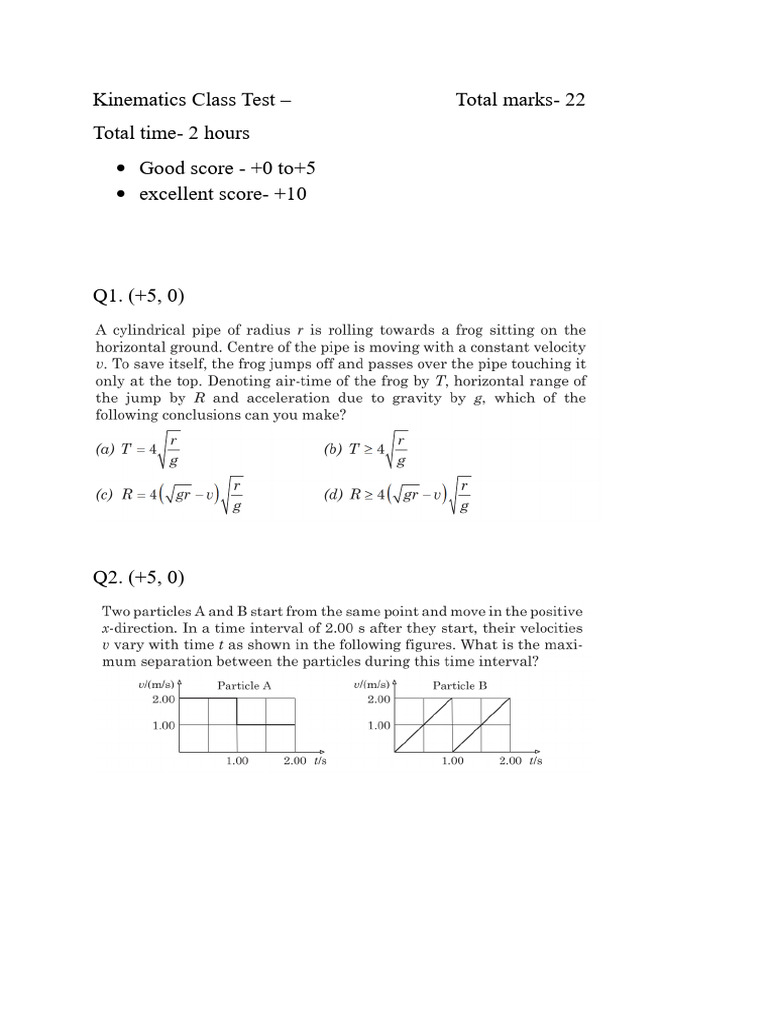 Kinematics Class Test | PDF
