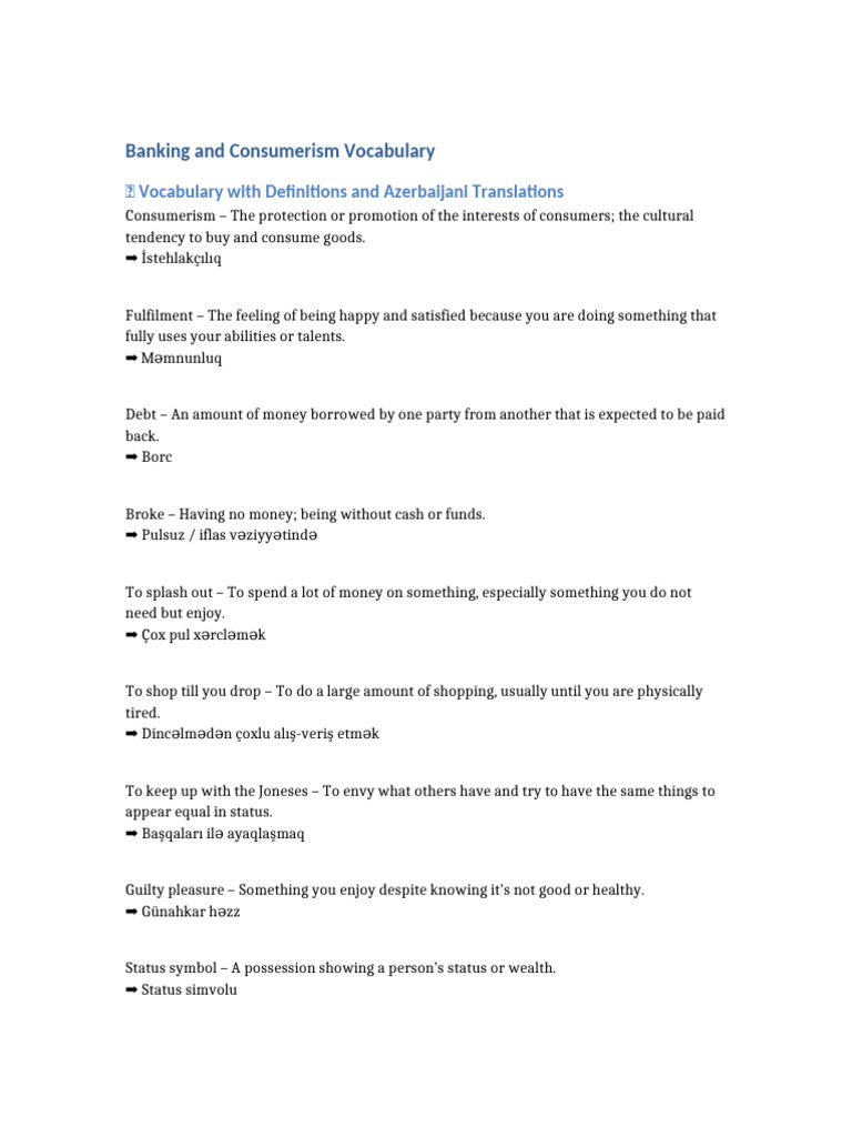 Banking and Consumerism Vocabulary | PDF | Banks | Credit