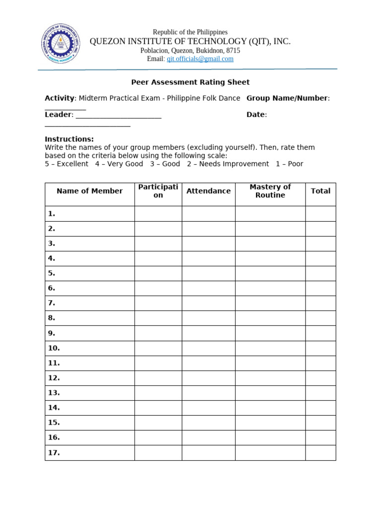 Peer Rating Sheet | PDF