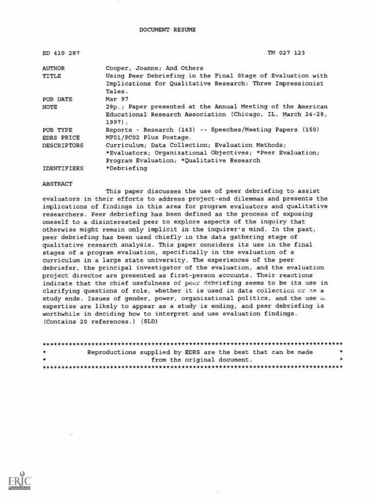 Using Peer Debriefing in The Final Stage of Evaluation With 3oiviyrxnx | PDF | Evaluation ...