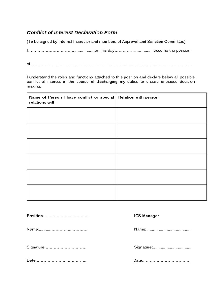 Conflict of Interest Declaration Form CBO | PDF