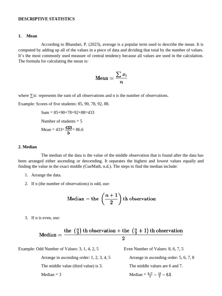 Key Concepts in Descriptive Statistics | PDF | Standard Deviation ...